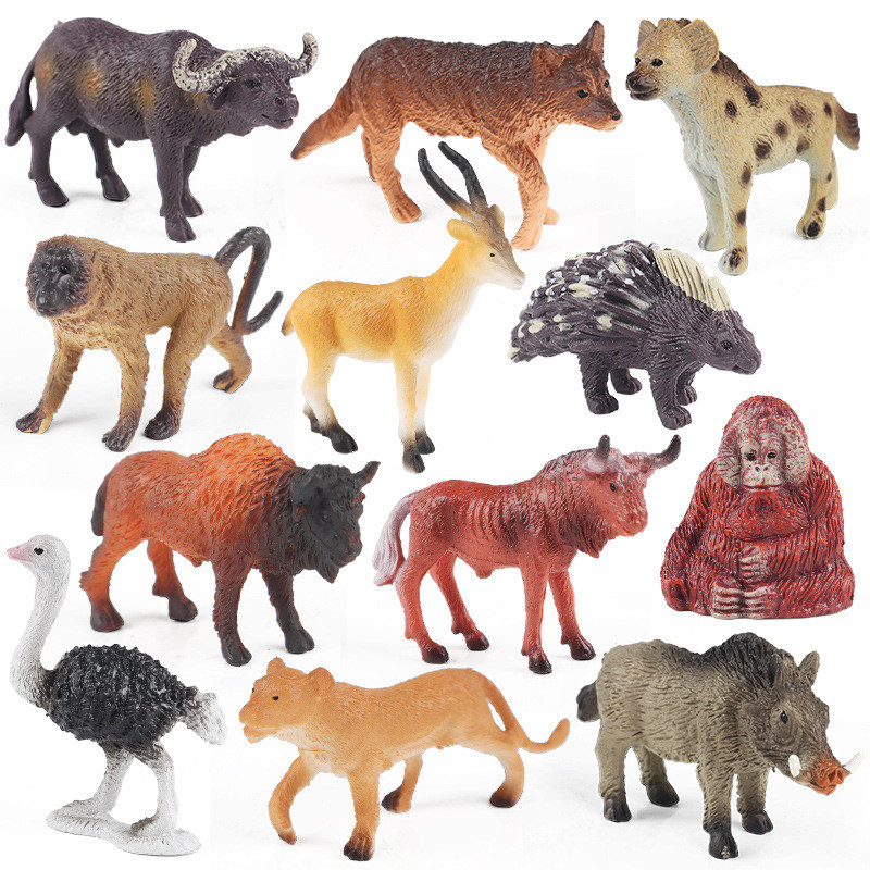 Mini animal baboon warthog hyena ostrich buffalo gnu set model children ...