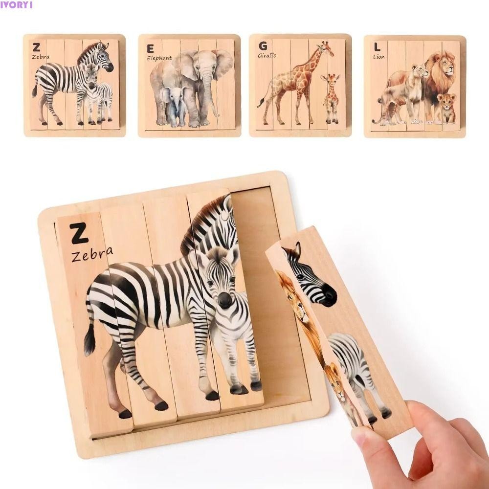 IVORY1 Wooden Animal Puzzles, Wooden Matching Animal Theme Block Puzzle ...