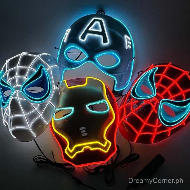halloween mask full face cosplay mask led Glowing Cold Light el Plastic Spiderman Mask Iron Man ...