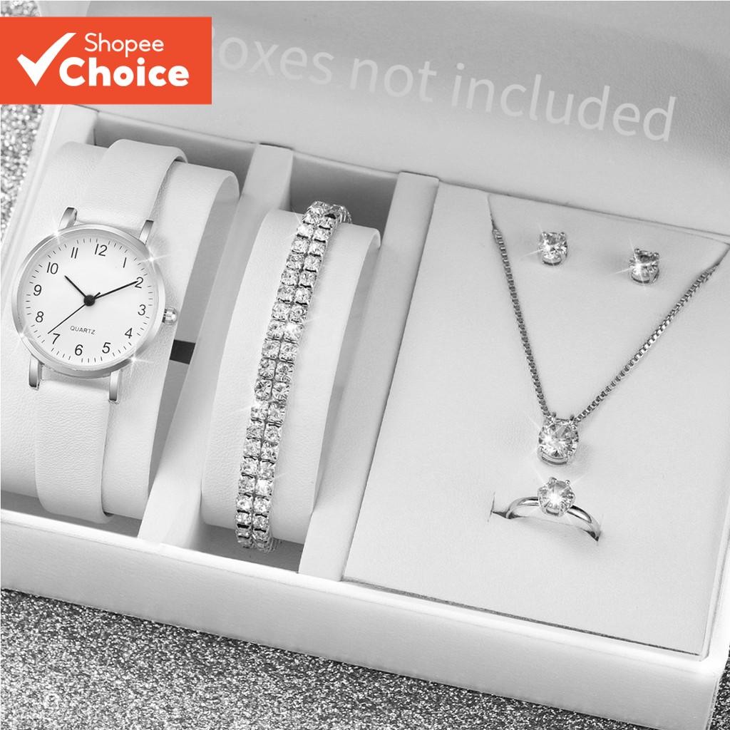 6pcs/set Ladies Fashion Small Watch Head Belt Quartz Watch+Diamond ...