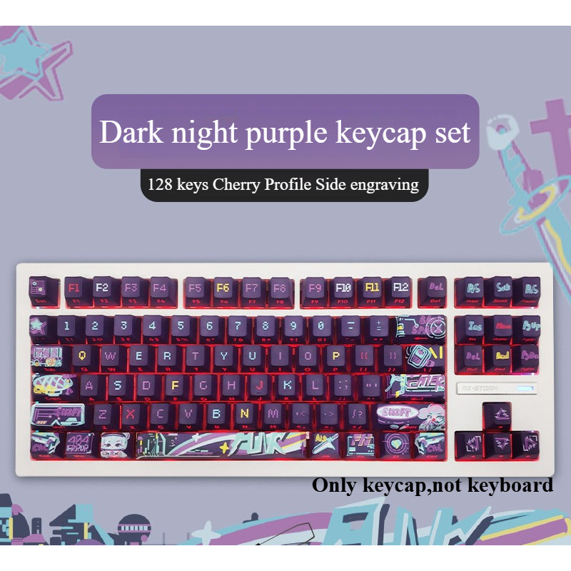 128 keys Cherry Profile Dark Night Purple theme Side engraving keycap ...