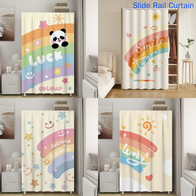 Simple Cartoon Doorless Cabinet Blocking Curtain No Punch Closet ...