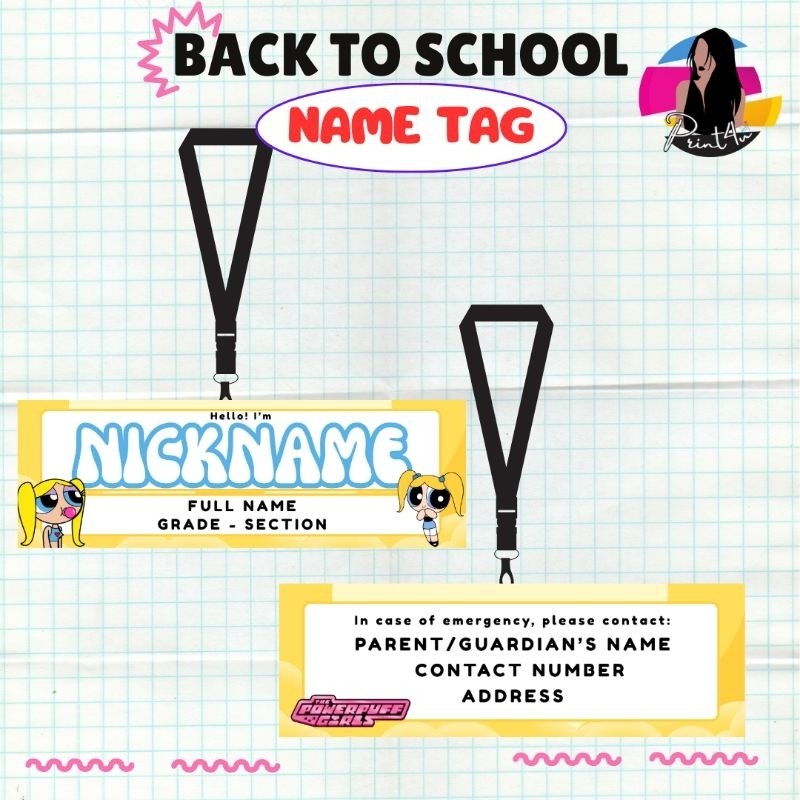 Name Tag Powerpuff Girls Laminated Kids Nameplate for back to School ...
