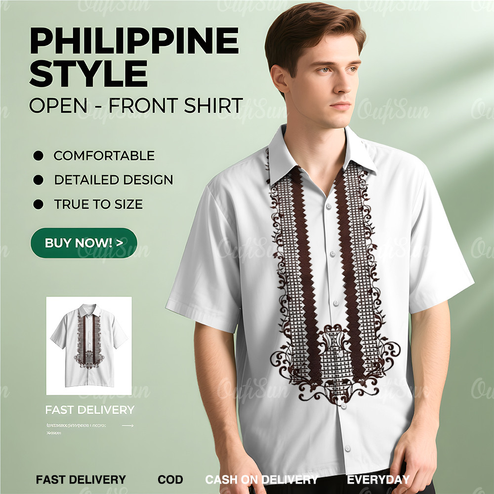 2025 Barong Tagalog For Men Modern Ethnic Retro Pattern Print Asean ...