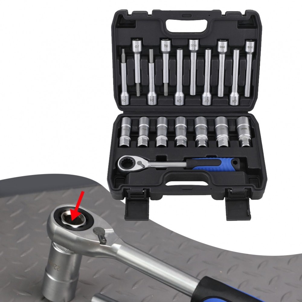 Nut Removal Tool 18 Piece Tool Set Efficient Socket Design Ratcheting Wrench Kit | Shopee ...