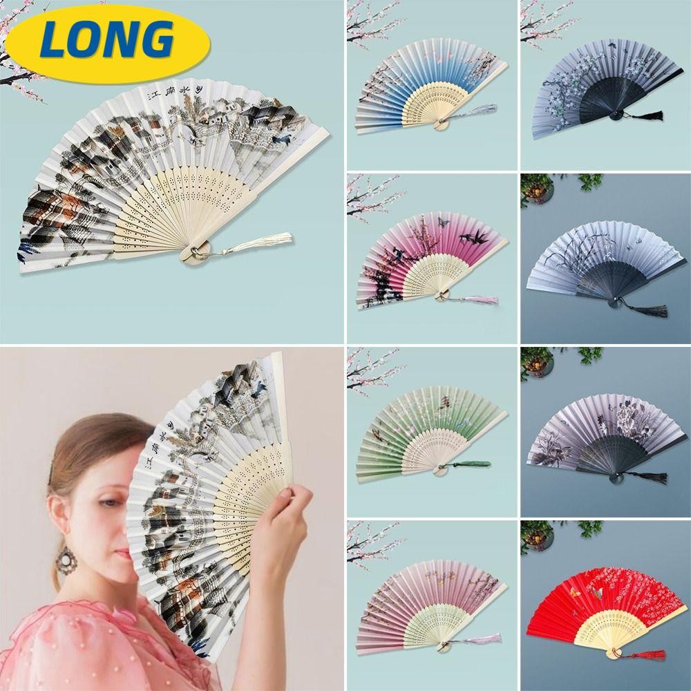 LONNGZHUAN Vintage Folding Fan, Colorful Tassel Elegent Hand Fan, High ...