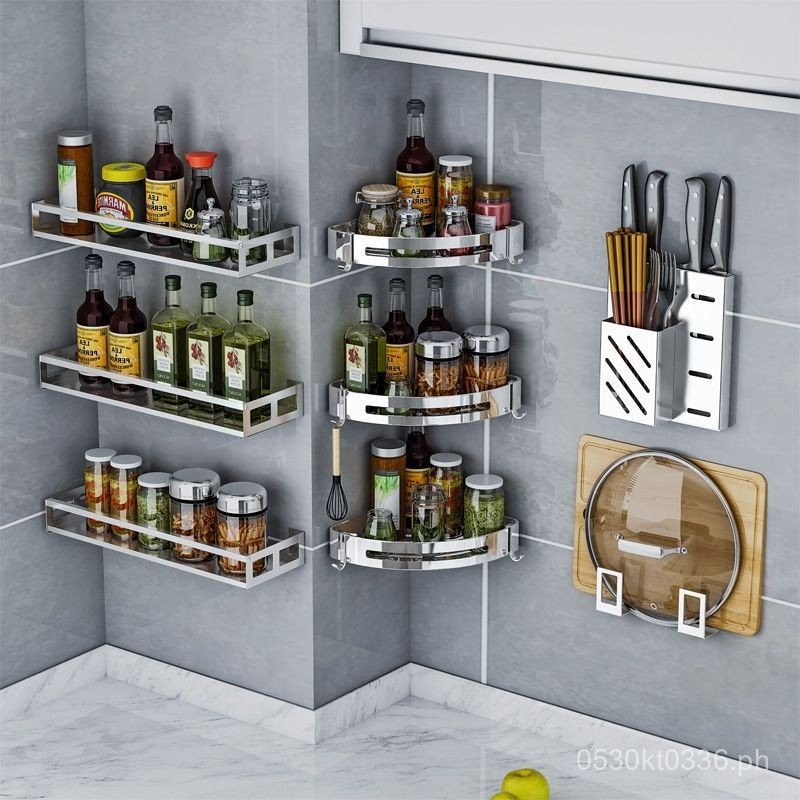 No-Drill Triangle Storage Rack Kitchen Bathroom Wall-Mounted Organizer ...