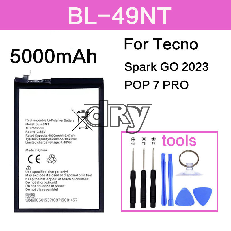 Lithium mobile phone battery BL-49NT for tecno Spark GO 2023 POP 7 PRO ...