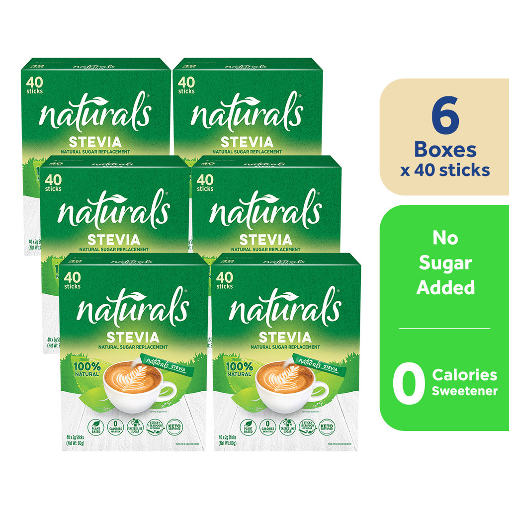 Naturals Stevia Zero Calorie Sweetener 40 Sticks - 6 Boxes (Natural ...