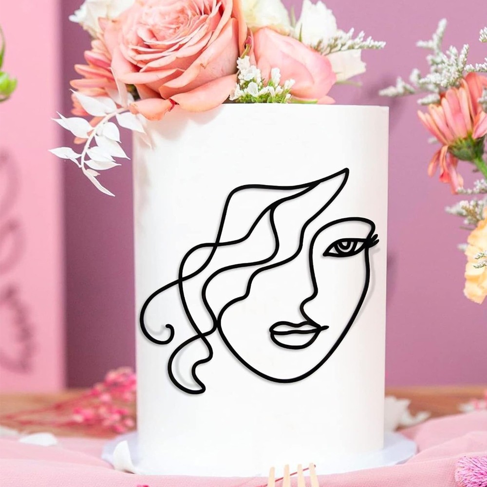Lady Face Line Cake Toppers Boho Flower Leaves Cake Decorations for ...