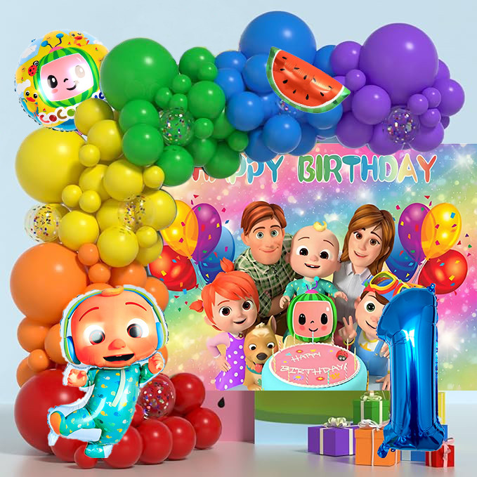 87Pcs Cocomelon Theme Multicolor Rainbow Balloons Set including A ...