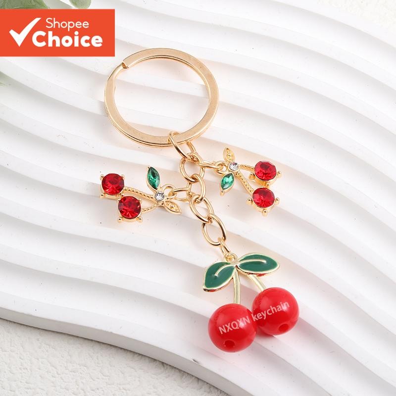 Spring Cherry Enamel Keychain Cute Mini Fruit 3D Plant Keyring For ...