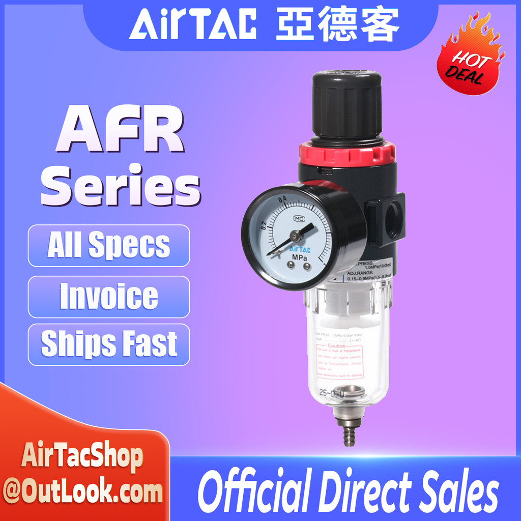 AirTAC AFR Series 2-in-1 Air Filter Regulator | 5 Micron Precision + 0-150 PSI Adjustment, Auto ...