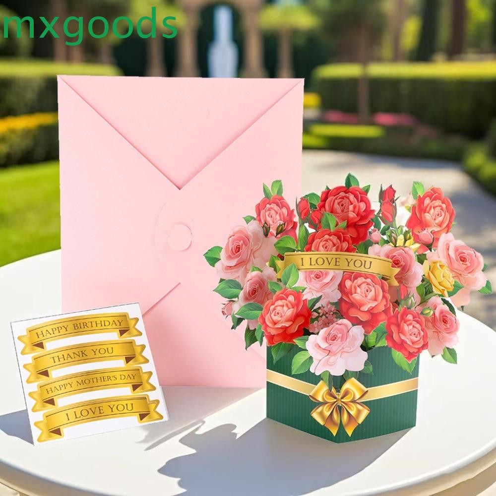 MXGOODS 3D Pop UP Flower Greeting Cards, Folding Blessing Bouquet Invitation Card, Postcard ...