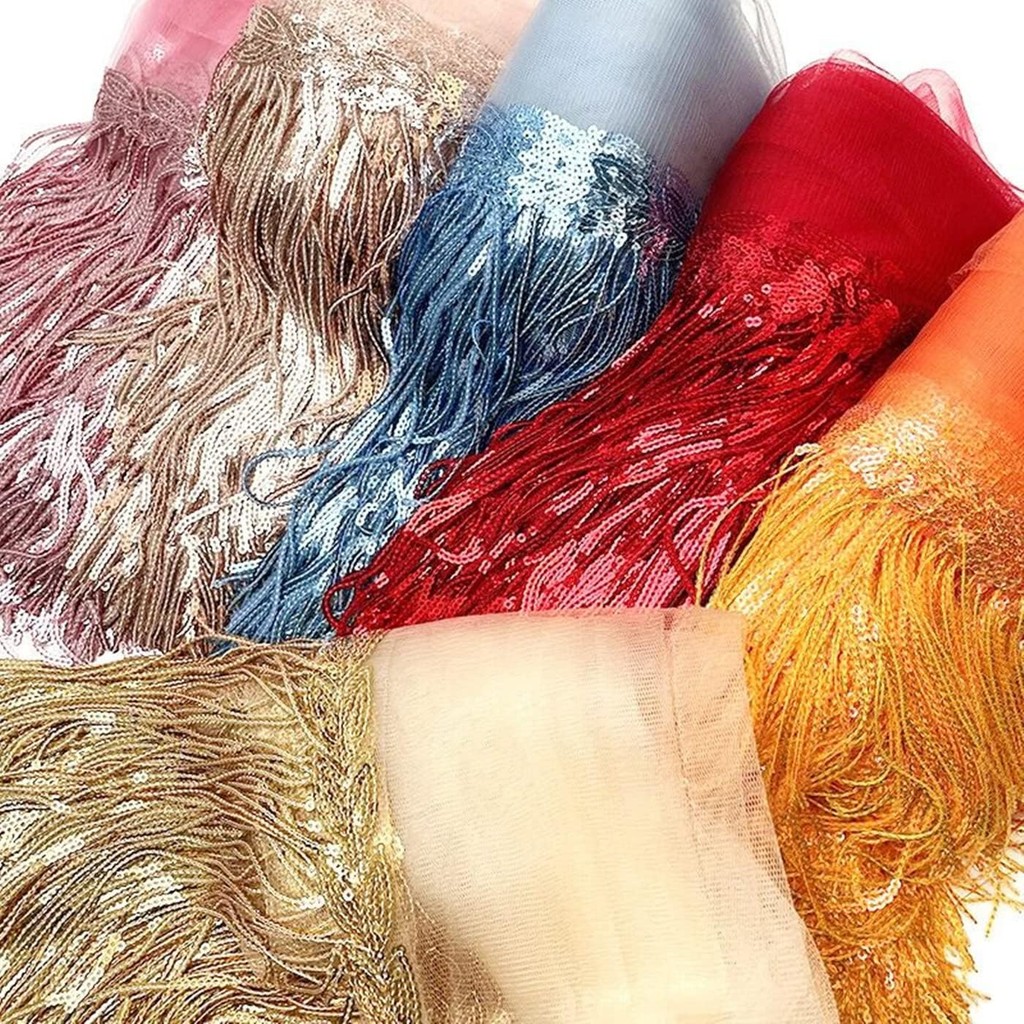 1 Yard Sparkly Sequin Tassel Ribbon Sequins Fringe Trim Spangle ...