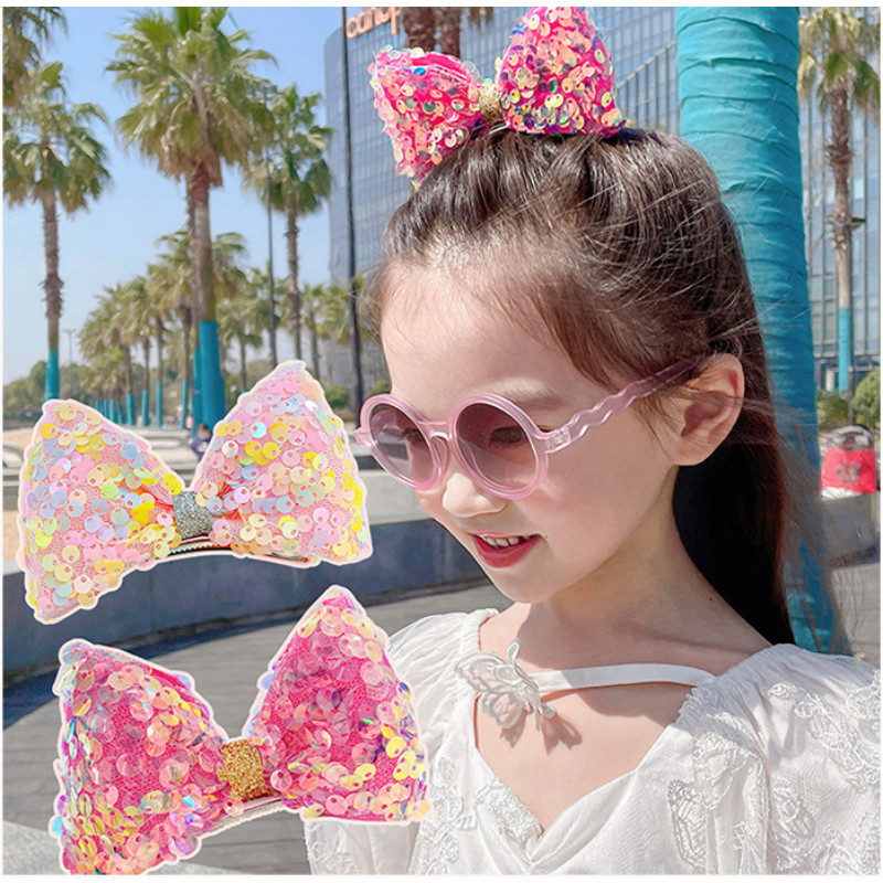 Kids hair Pins colorful sequins three-dimensional bowknot hair clips ...