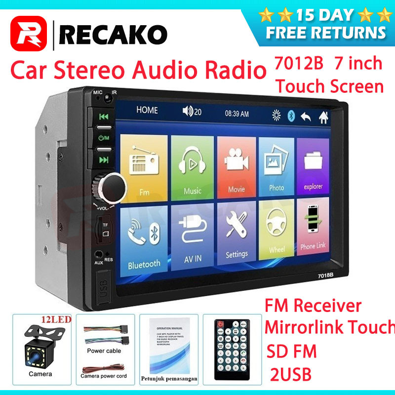7012B 2 Din 7 Inch Car Stereo Audio Radio Bluetooth 7" Touch Screen ...
