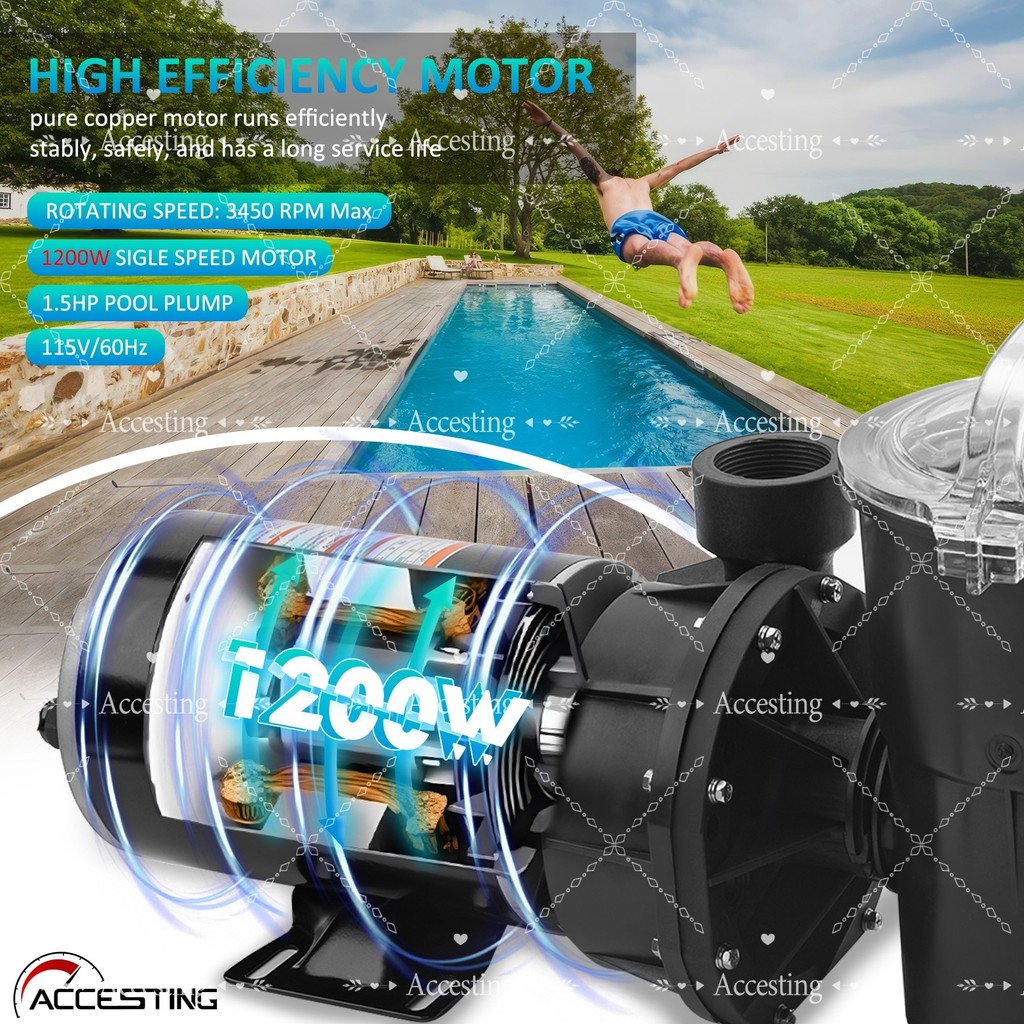 Pool Pump 1.5 HP Single Speed Motor Above Ground Pool Pump, 115V ...