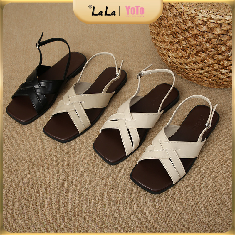 LALA New Sandals Unique strap with buckle Leather material 1.5cm Height ...