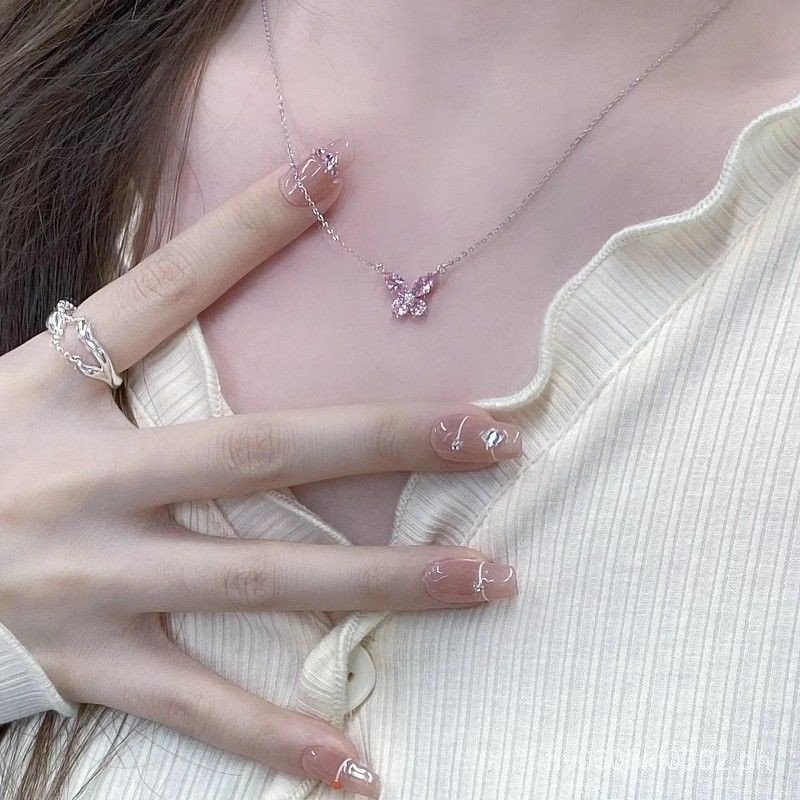 Pure Silver Elegant Niche High-end Feel2024New Women's Pink Collarbone ...