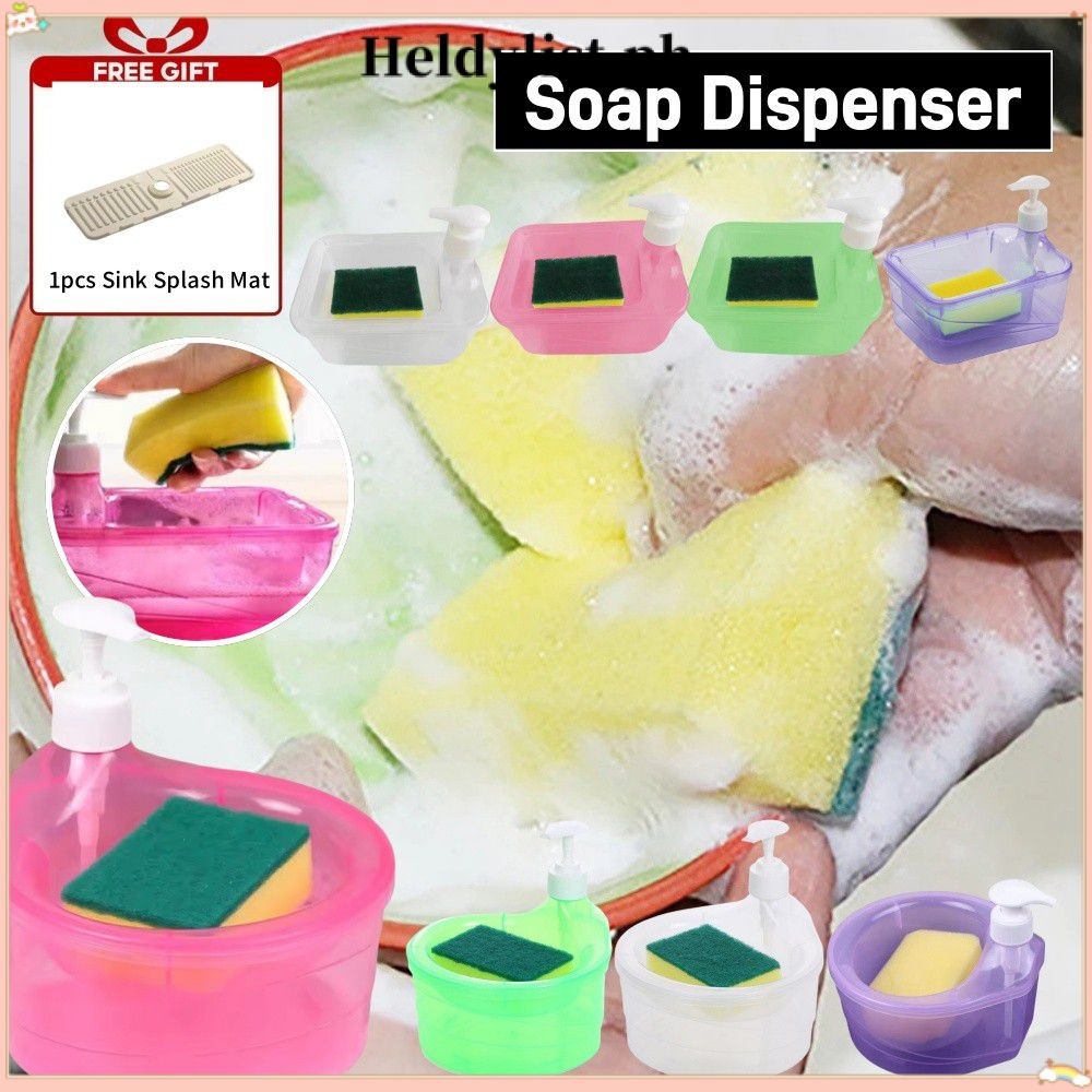 Dishwashing Liquid Pump Box Soap Dispenser Container With Free Sponge ...
