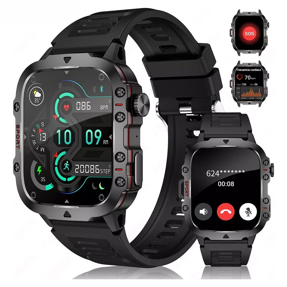 QX11 Rugged Smartwatch Bluetooth Call 3ATM Waterproof Heart Rate ...