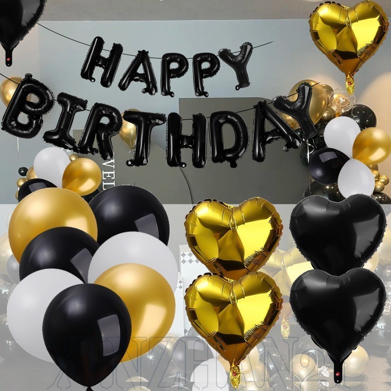 Black Gold Birthday Balloon Set - Birthday Letter DIY Ornament ...