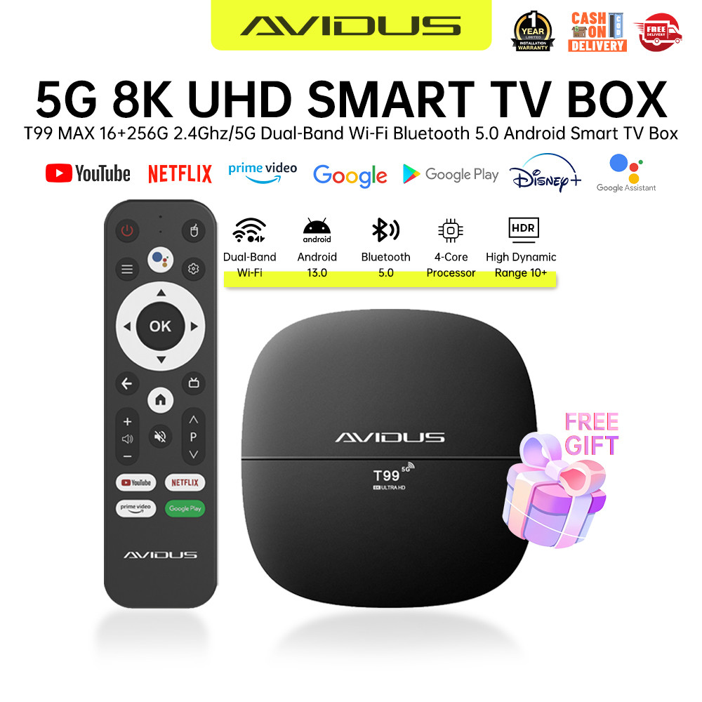 AVIDUS T99 Max 8K ATV Android TV Box 16+256G Dual-Band Wi-Fi 2.4Ghz/5G ...