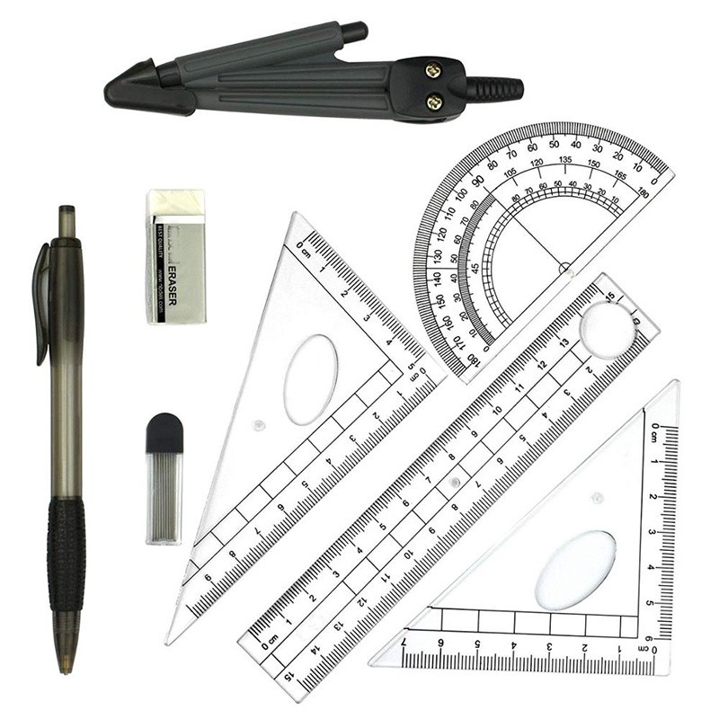 8Pcs/Set Math Geometry Kit Ruler And Compass Set Student Supplies With ...