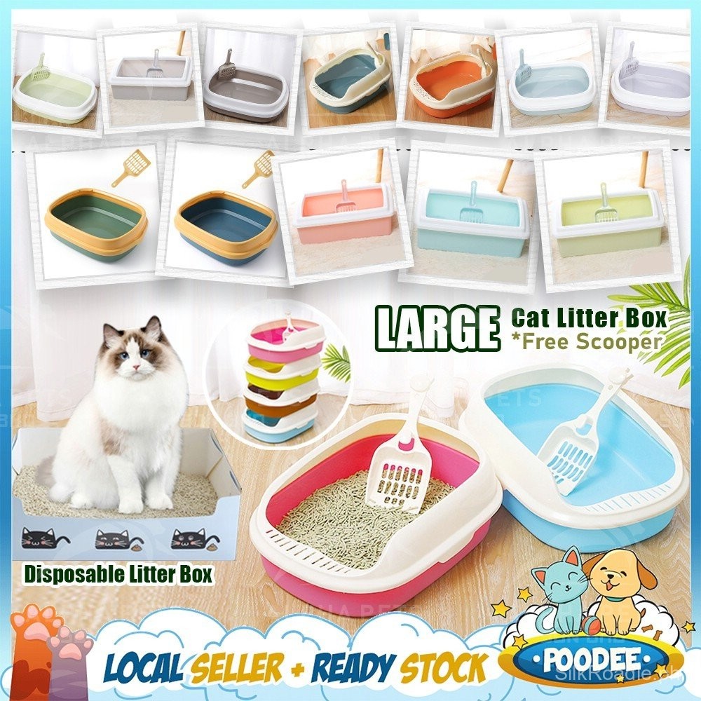 POODEE Cat Litter Box Cat Toilet Cat Litter Container Cat Poop Box Cat ...
