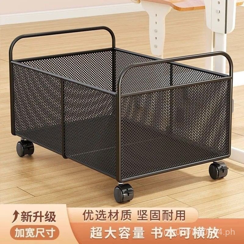Under-Desk Student Bookshelf with Wheels, Movable Book Bag Storage Box ...