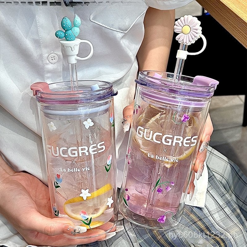 New Straight Straw Cup for Students, Glass Cup, Trendy Single/Double ...