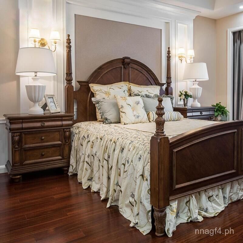 American Style Column Bed Victorian French European Retro Bedroom Solid ...