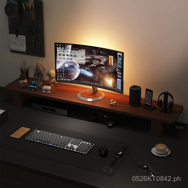 Office Storage Rack Desktop Computer Organizer Solid Wood Partition ...