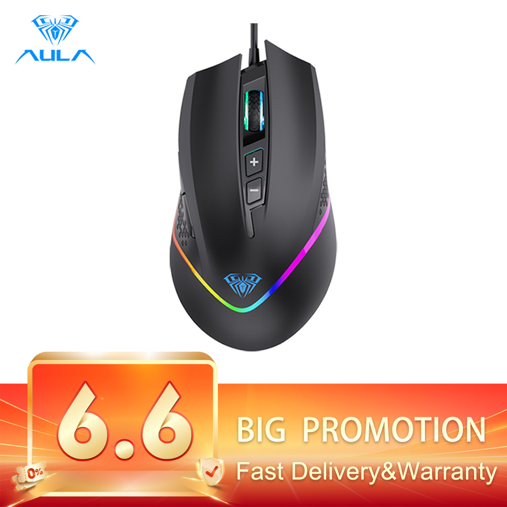 AULA F805 Gaming Mouse RGB Colorful Lighting 6 Gear DPI, 7 Programmable Buttons Wired Mouse for ...