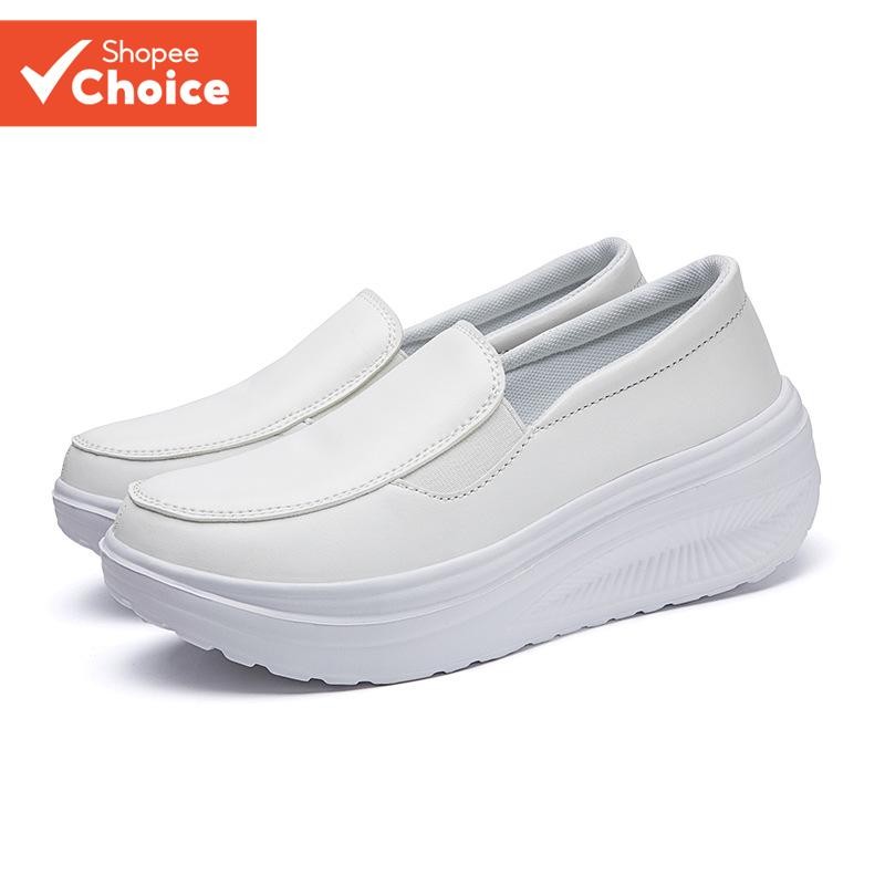White sports shoes nurse women's shoes thick bottom wedge heel platform ...