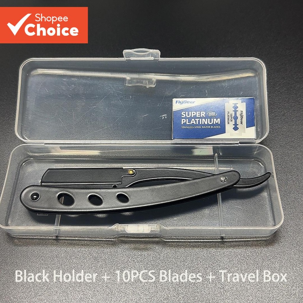Black Vintage Manual Shaver With 10 Blades And Travel Knife Holder Box ...