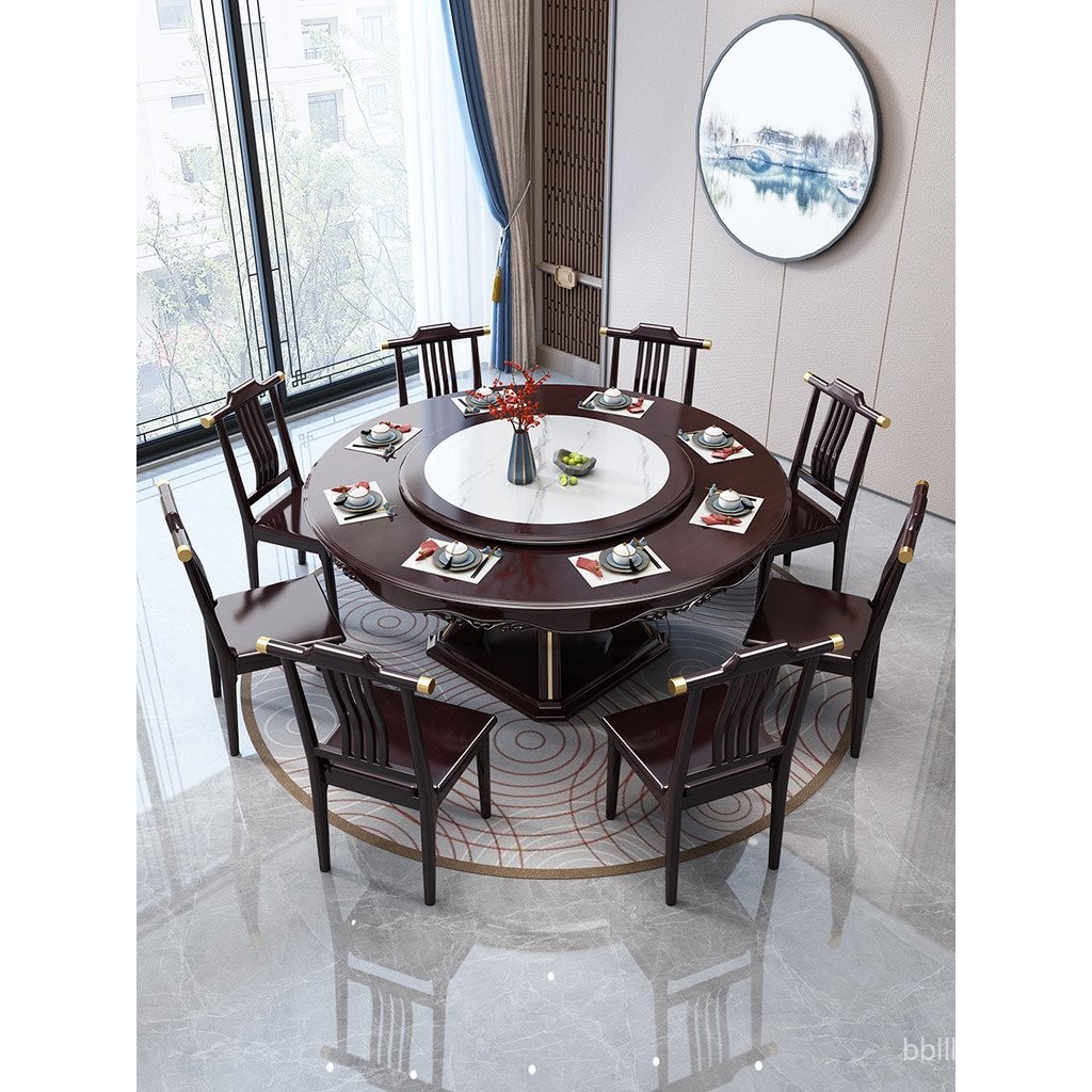 Solid Wood Dining Table Round Home Table and Chair Set with Turntable ...