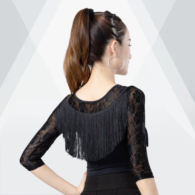 Latin Dance Top Dance Leotard Autumn Fringe Three-Quarter Sleeve ...