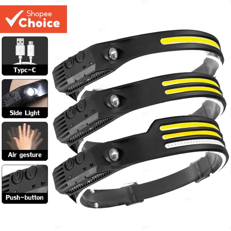 COB Headlamp Multi-function Sensor Head Lamp Flashlight Outdoor USB Rechargeable Waterproof LED ...