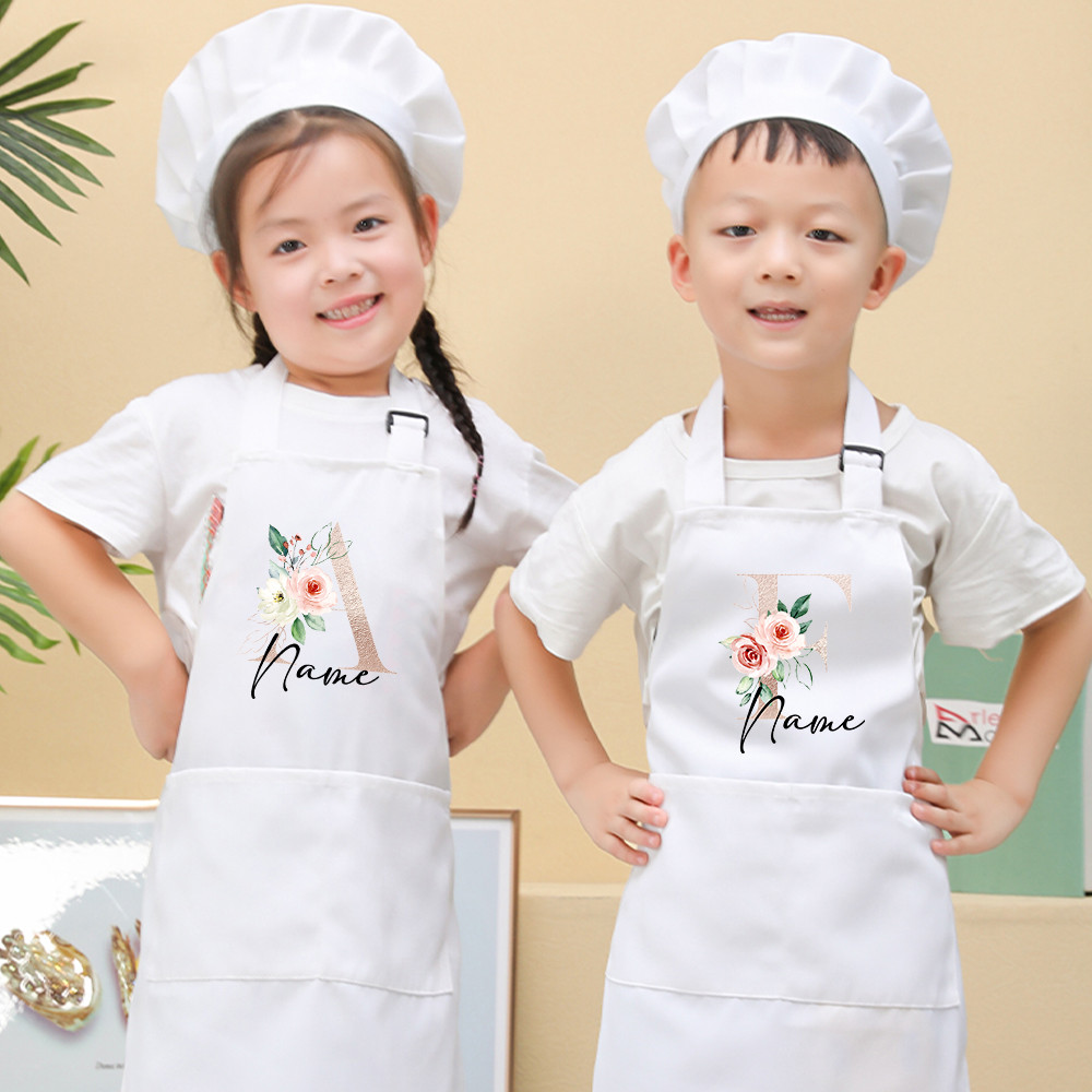 Personalized Flower with Name Hat Alphabet A-Z Printed Children's Apron ...