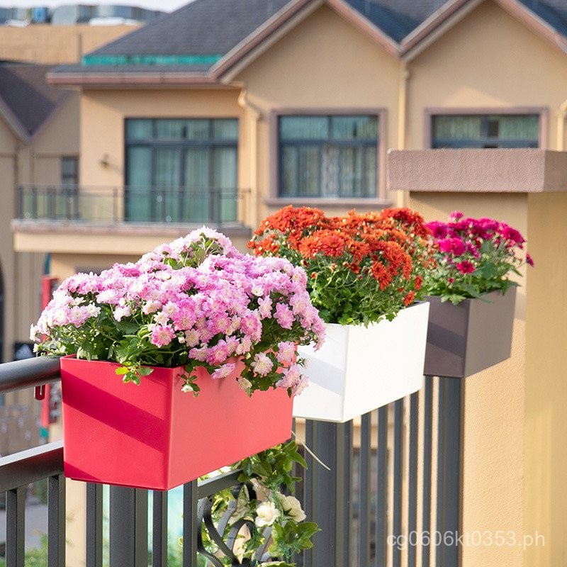 Balcony Planter Box Lazy Self-Watering Flower Box Flower Pot Fence ...