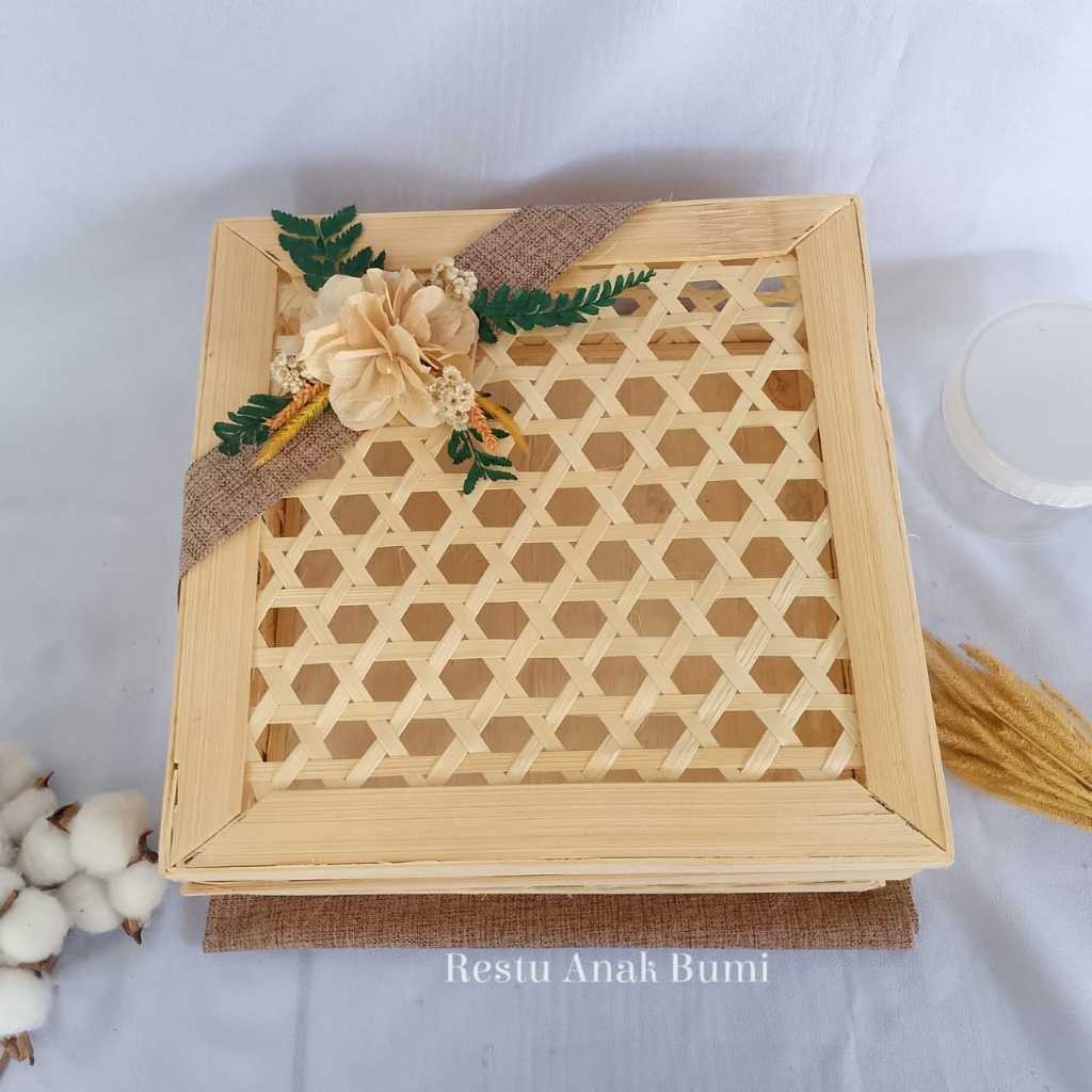Large 25x25cm hexagonal Motif parcel container hamper box bamboo food ...