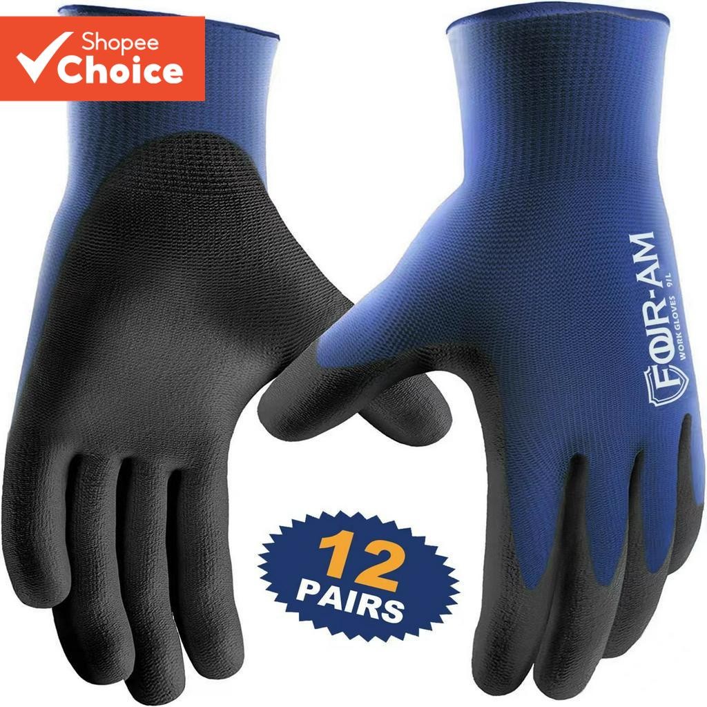 12Pairs Ultra-Thin PU Coated Work Gloves,Excellent Grip,Nylon Shell ...