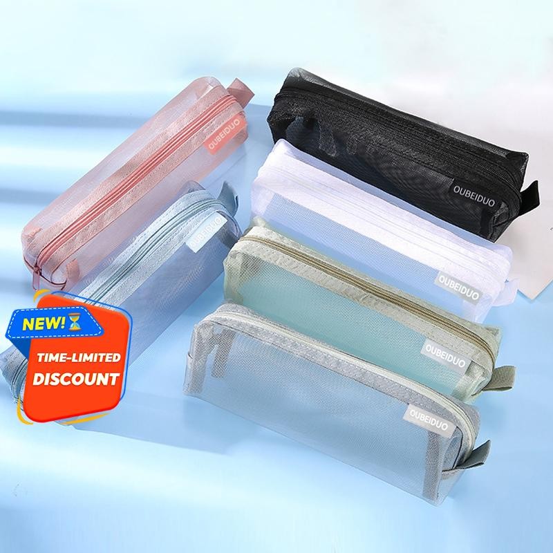 Mesh Pen Bag Organizer - Clear Zipper Pouch for Stationery, Makeup ...