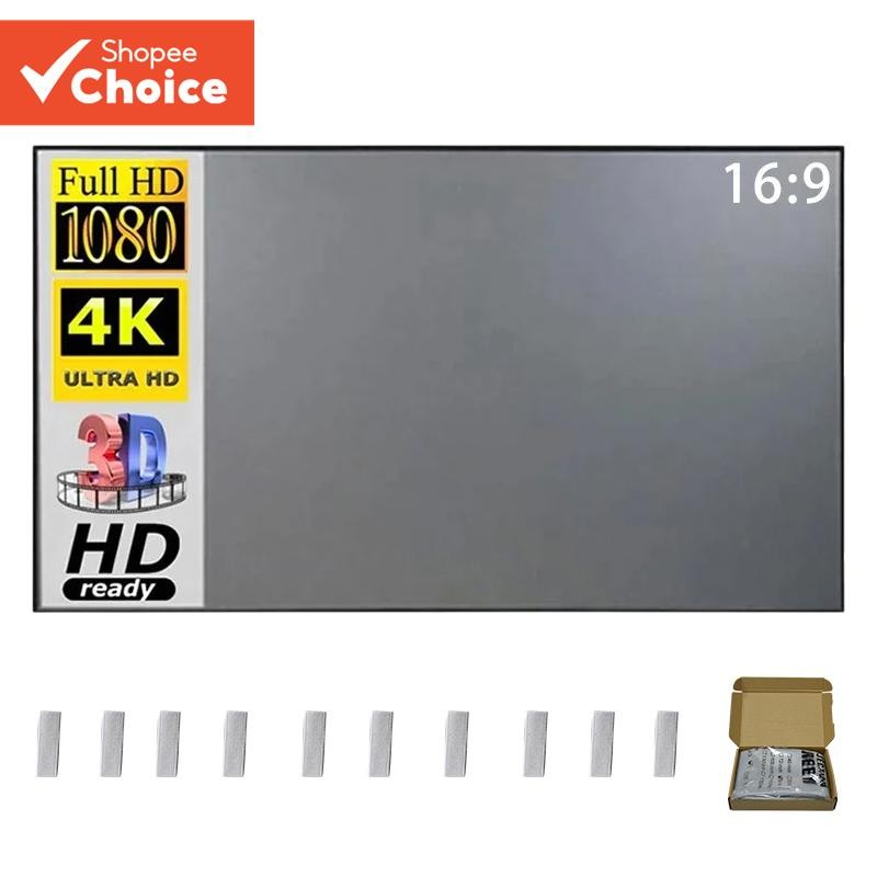 84-130 Inch Portable Projector Screen Foldable 16:9 Anti Light Grey ...
