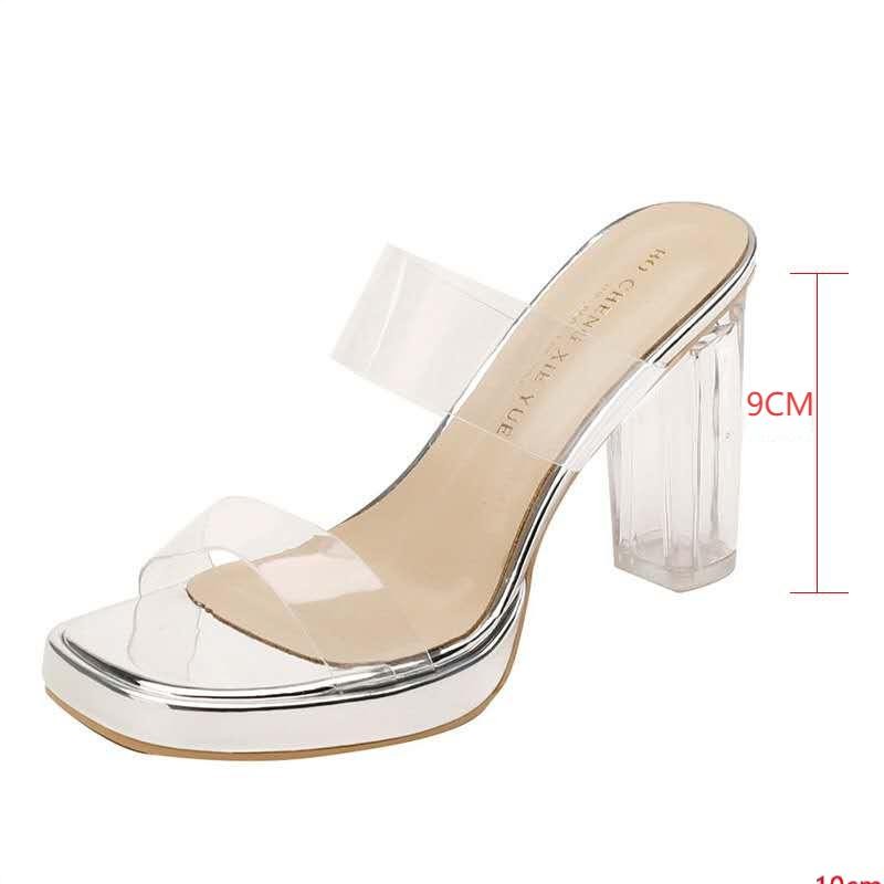 LYS Sandals for Women High Heels Women Transparent double strap 9cm ...
