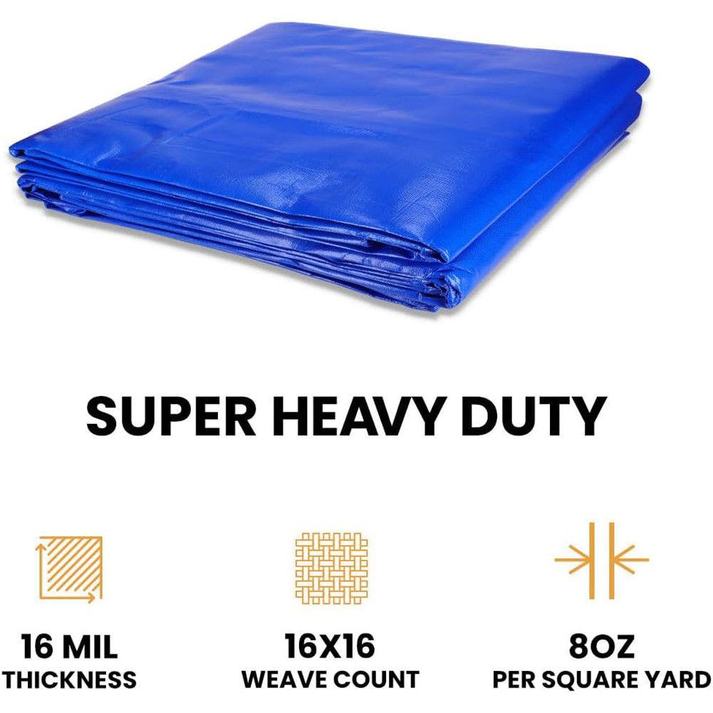 2x2/3/4M Tarps Waterproof Heavy Duty Blue Tarps for Patio/Vehicle/Pool ...