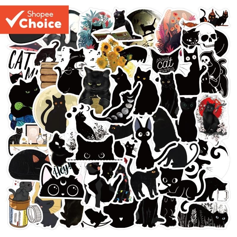 50Pcs Cute Black Cat Series Graffiti Stickers for Suitcases Mobile ...