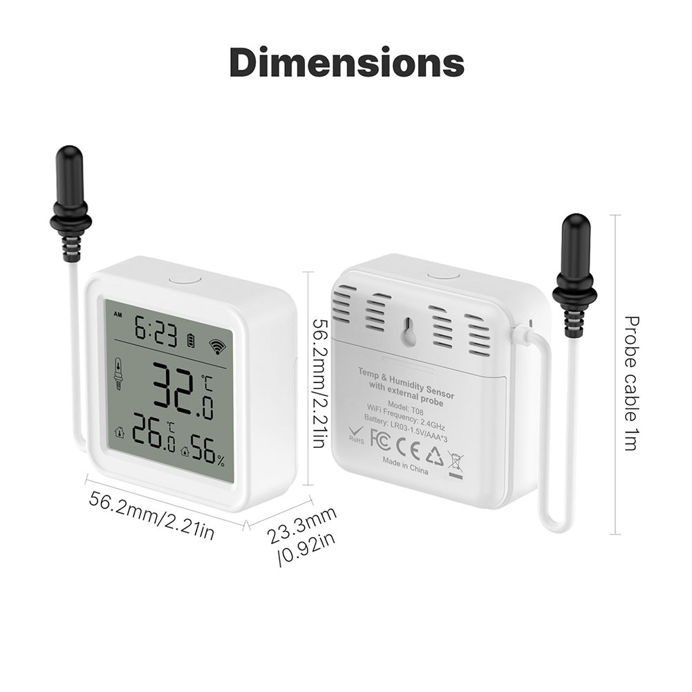 Temperature and Humidity Sensor with External Probe Smart Home ...